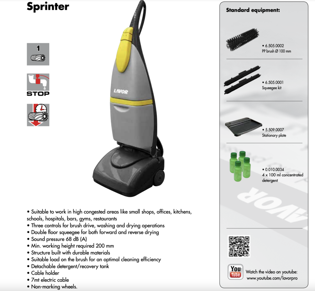 Upright Walk Behind Scrubber Drier Sprinter - Made in Italy